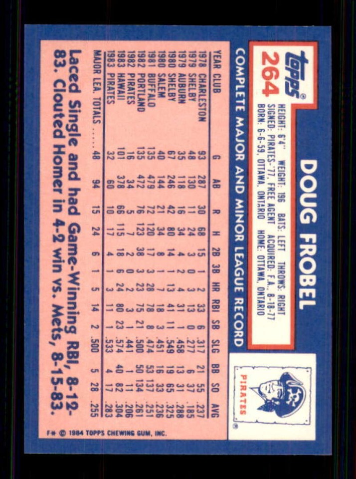 1984 Topps Tiffany #264 Doug Frobel NM/NM+ Pirates 233859 | eBay