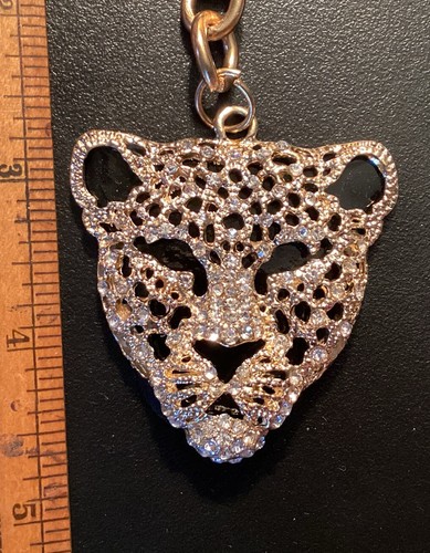Key Chain TIGER SILVER-TONE 3D FACE Rhinestone Accent METAL BLACK ...