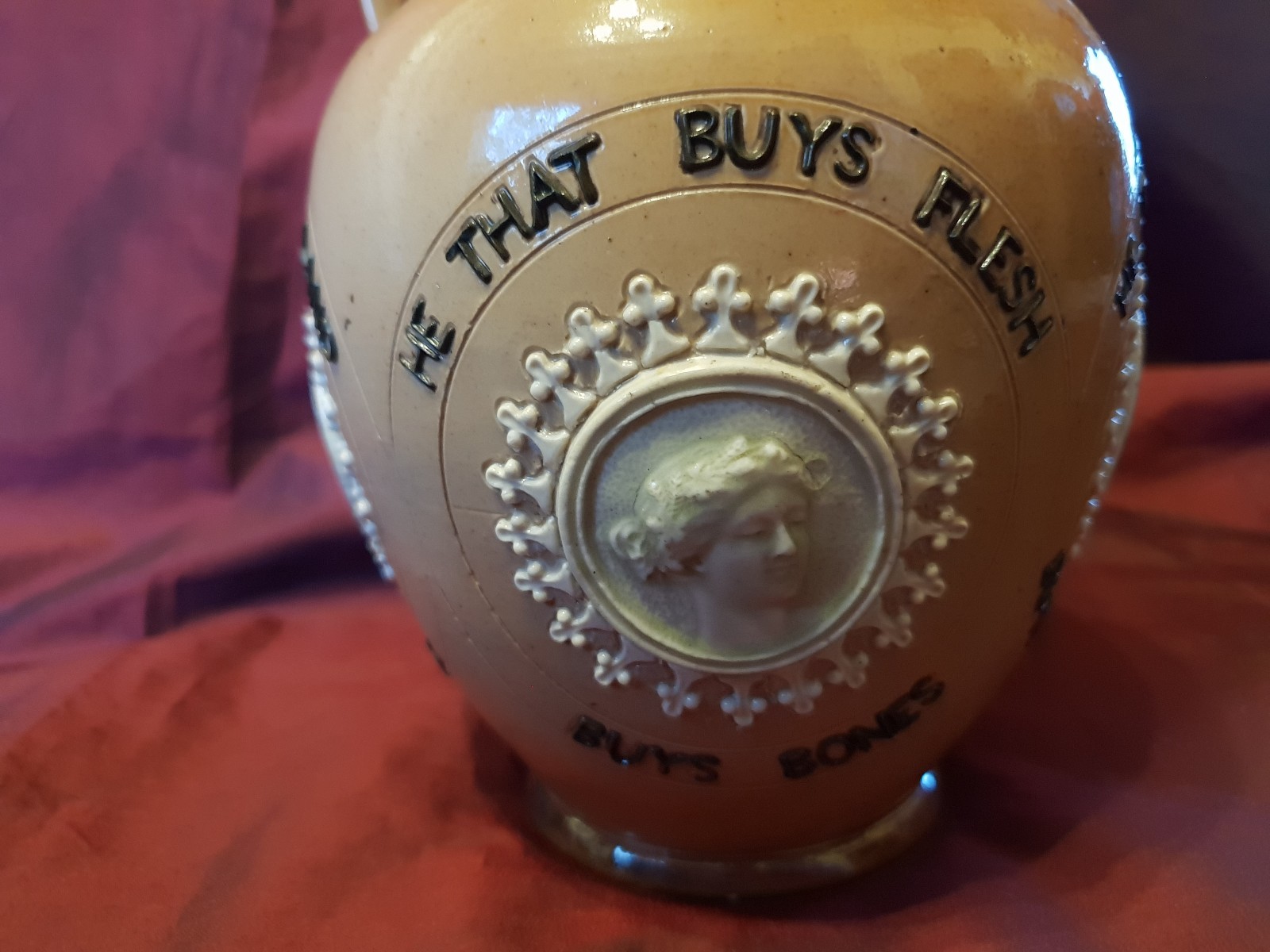 Doulton Lambeth Motto Jug - Circa 1895 'He Who Buys Good Ale buys ...