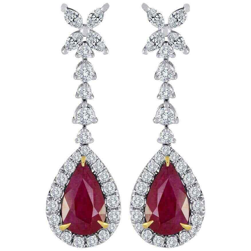 Pear Cut Red Ruby With Marquise & Round Cut White CZ 7.30 CT Dangle ...