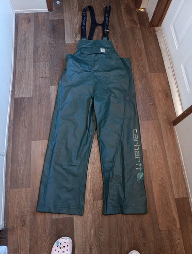 Carhartt Green PVC Rain Storm Bib Overalls Mens Small Waterproof ...