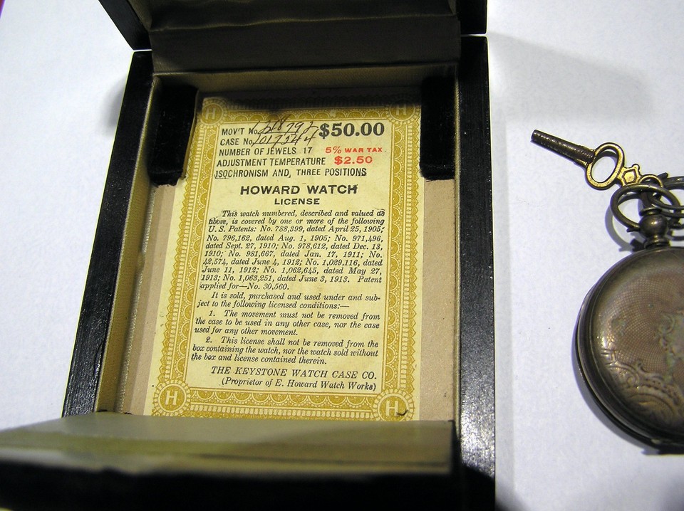 Antique Howard Pocket Watch Key Wind, Original Box & Certificate, NR ...