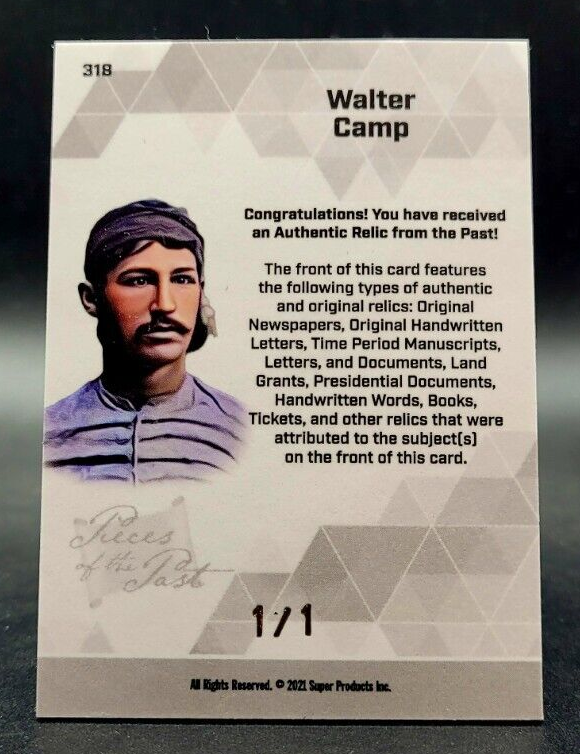 2021 Pieces of the Past Walter Camp Red Superfractor 1/1 Handwritten ...