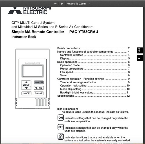 Mitsubishi PAC-YT53CRAU-J Simple MA Remote Controller | eBay