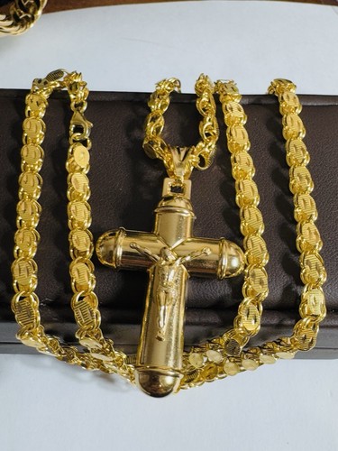 New 750 18K Real Fine Gold Chain 5mm Damascus Cross Necklace 15.64g 19. ...