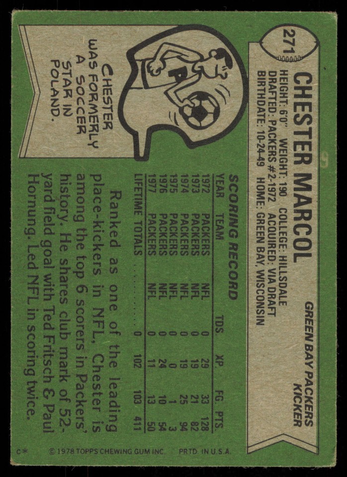 1978 Topps #271 Chester Marcol Green Bay Packers | eBay