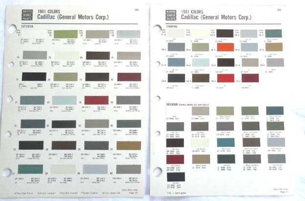 1980 CADILLAC MARTIN SENOUR COLOR PAINT CHIP CHART ALL MODELS ORIGINAL ...