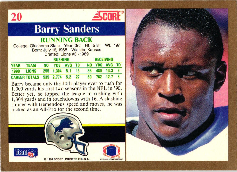 1991 Score #20 Barry Sanders | eBay