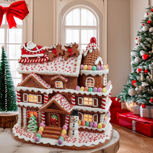 Kurt Adler Christmas Gingerbread House Santa On Roof LED LightUp NEW ...