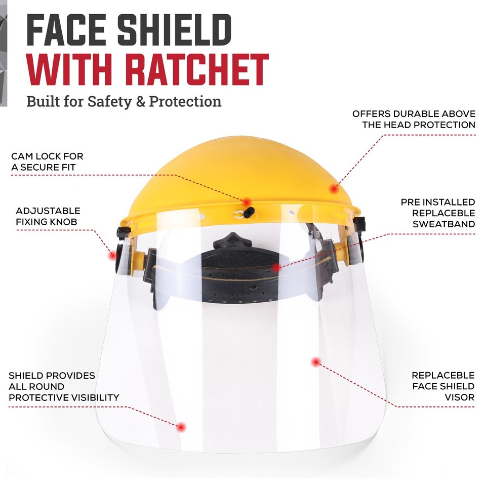 Reusable Face Shield with Ratchet – Full Face Protection, Yellow, 1 ...