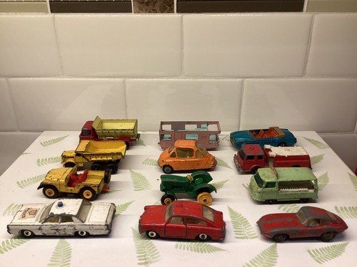 Lot of 12 Vintage Mostly Lesney Matchbox Cars, 60s plus. Parts or ...