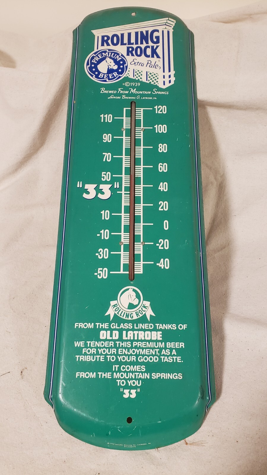 Rolling Rock Vintage 1992 Beer Thermometer Latrobe Brewing Advertising ...