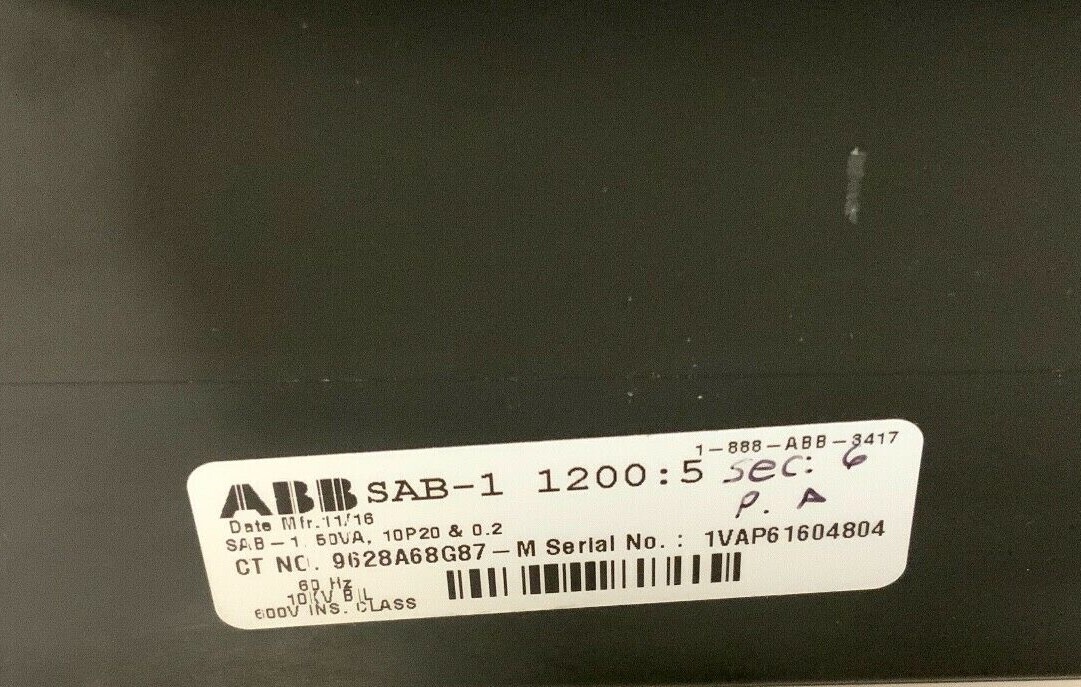 ABB SAB-1 1200:5 9628A68G87 600V 10 kV 60Hz Current Transformer | eBay