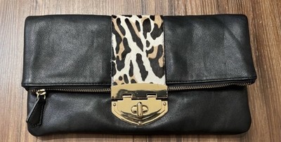 New Aldo Black Leopard Print Leather Bag Clutch Handbag Purse | eBay