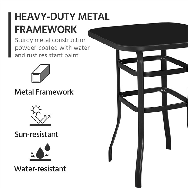 Black Metal Patio Bar Table, High Top Outdoor Table, Iron Frame Square ...