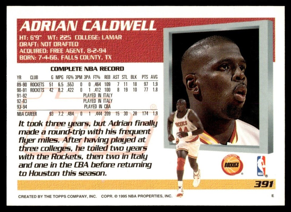 1994-95 Topps #391 Adrian Caldwell Houston Rockets | eBay