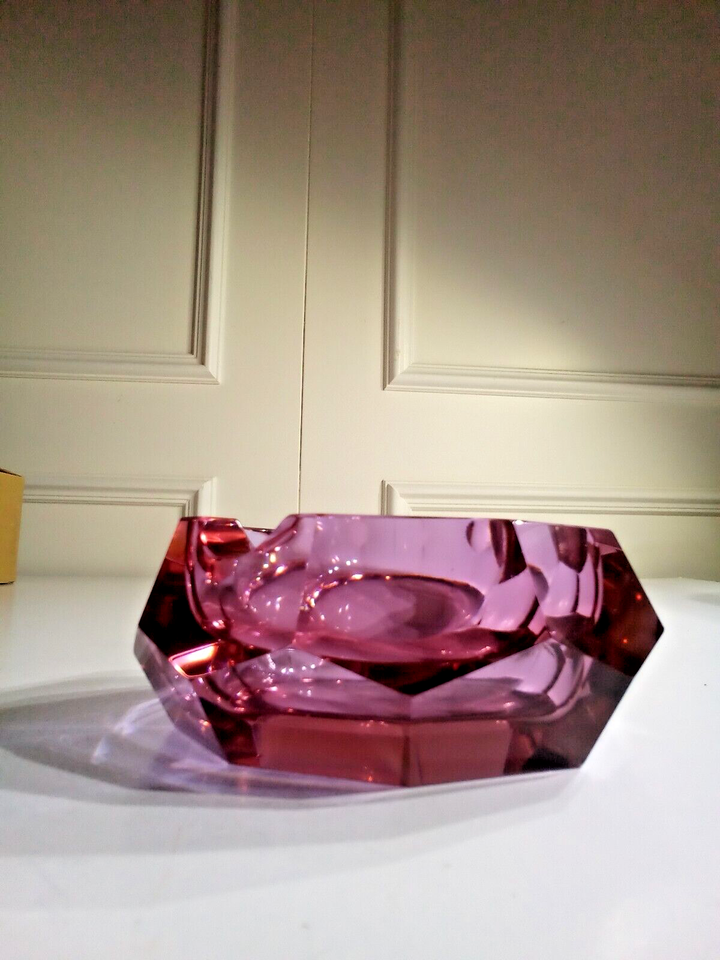 Vintage Moser Alexandrite Glass Ashtray Pink & Purple Diamond Octagon ...