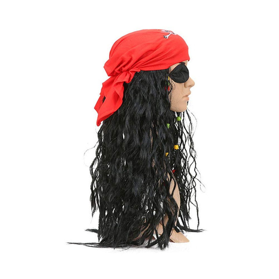 Pirate Costume Wig Halloween Costumes Long Black Curly Pirate Wig with ...
