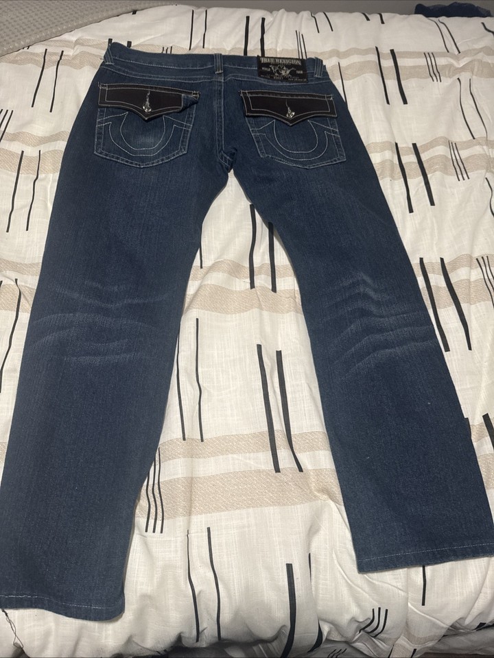 True Religion Men's BOBBY World Tour Straight Leg Denim Blue Jeans ...