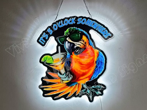 16" It's 5 O'clock Somewhere Parrot 2D LED Lighted Sign Neon Lamp Bar ...