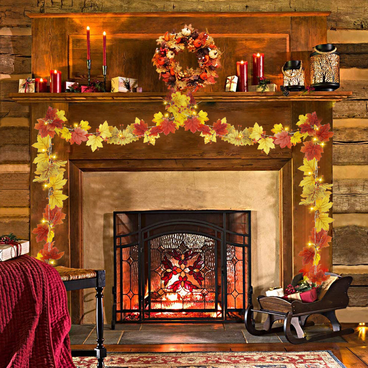 Maple Leaves String Lights Fall Leaf Garlands Light Total 9.8Ft 20LED ...