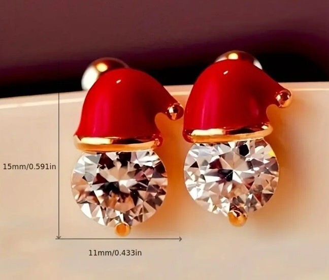 Golden Santa Hat Earrings Pierced Studs Gifts pierce earring Christmas ...