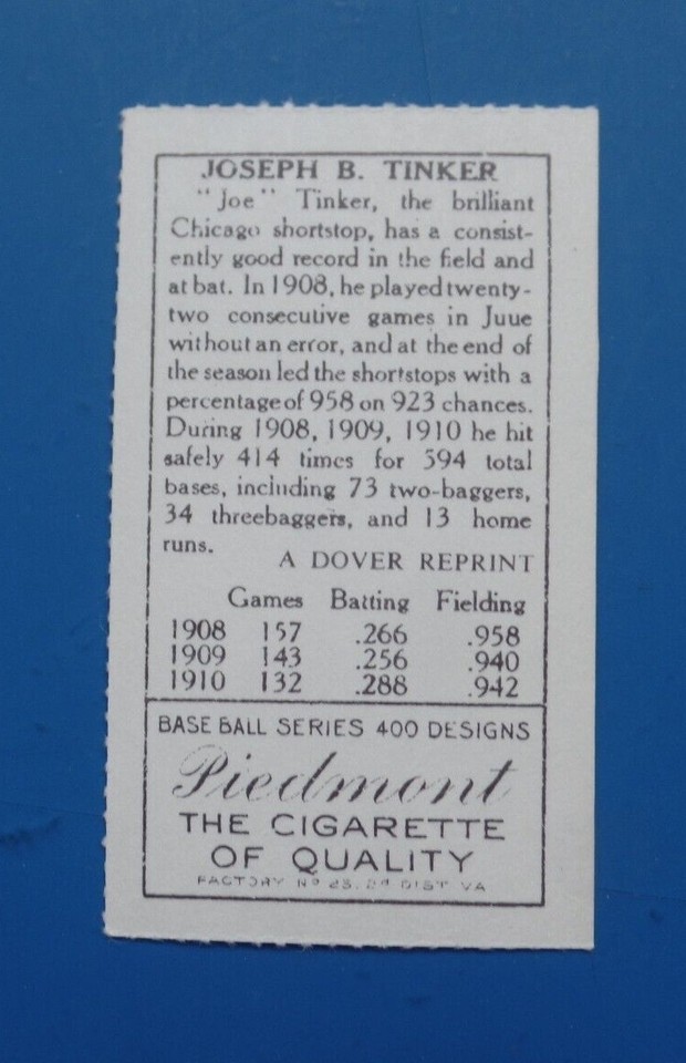 Dover reprint - 1911 T205 Gold Border - Joe Tinker Chicago Cubs HOF | eBay