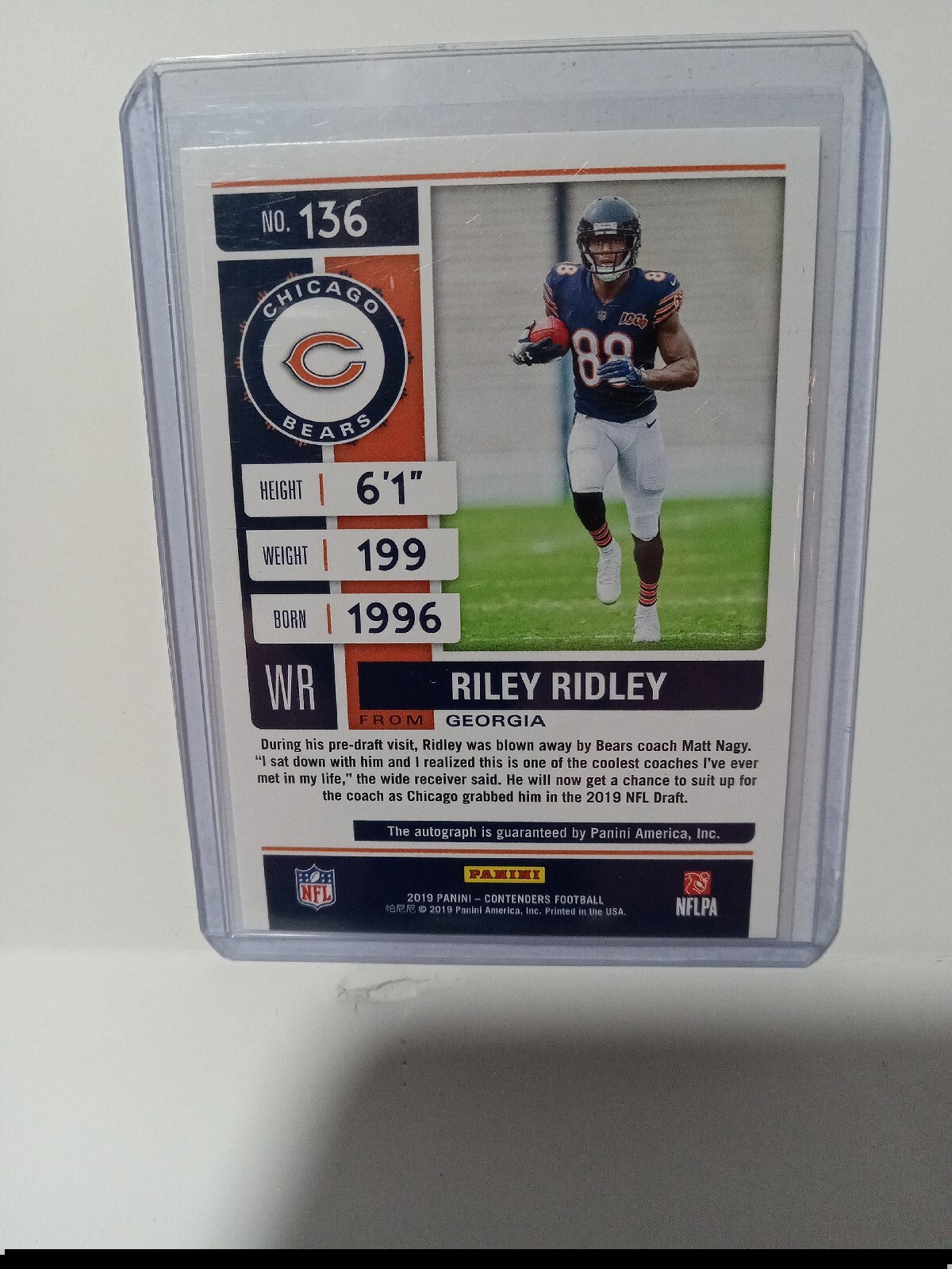 2019 Contenders Riley Ridley Rookie Ticket Auto Autograph #136 Bears ...