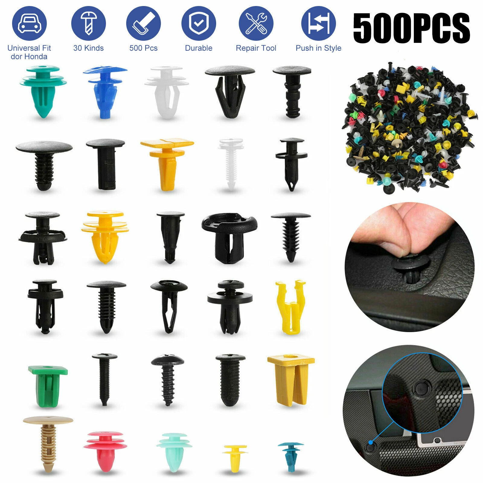 500PCS Car Retainer Clips Auto Fastener Car Body Push Trim Pin Rivet ...