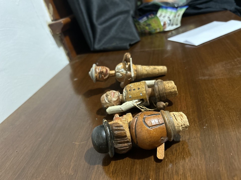 WOW! Set Of 3 Vintage Anri Hand Carved Wooden MOVING Wine Cork Bottle ...