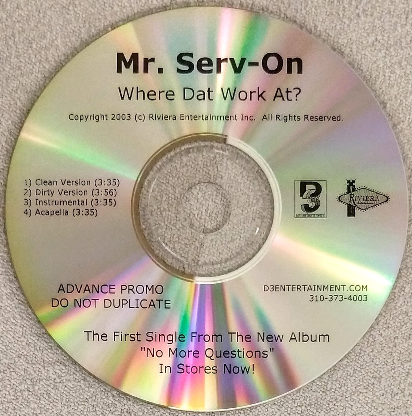 Mr. Serv-On - Where Dat Work At? - Promo Only 4 Track Cdr - Mr. Serv On ...