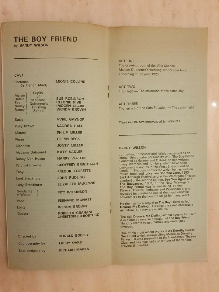 THE BOY FRIEND - LEONIE COLLINS SUE ROBINSON AVRIL GAYNOR SANDRA HALL ...