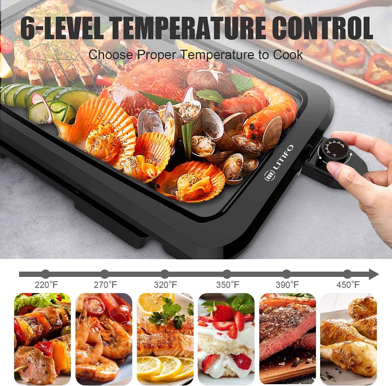 LITIFO Electric Griddle Indoor, 1450W Nonstick Extra Large BBQ Griddle ...