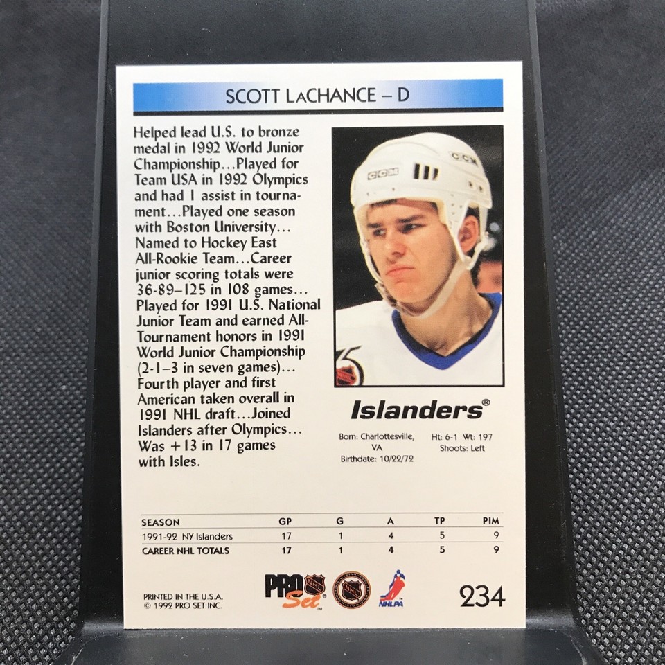 SCOTT LaCHANCE - 1992-93 PRO SET - ROOKIE CARD # 234 - NEW YORK ...