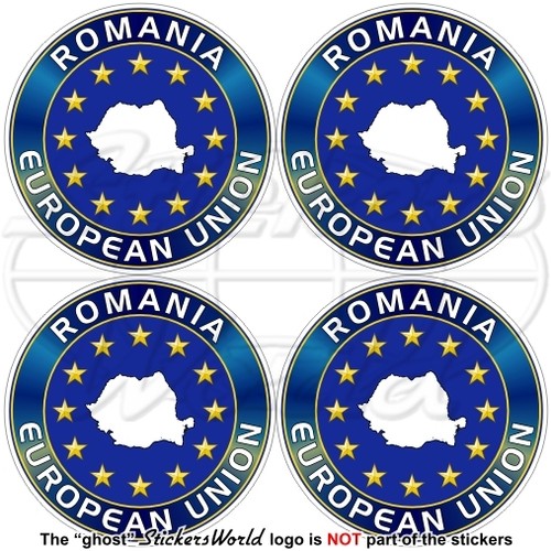 EUROPEAN UNION ROMANIA Map Shape EU-RO Europe-Romanian 50mm x4 Decals ...
