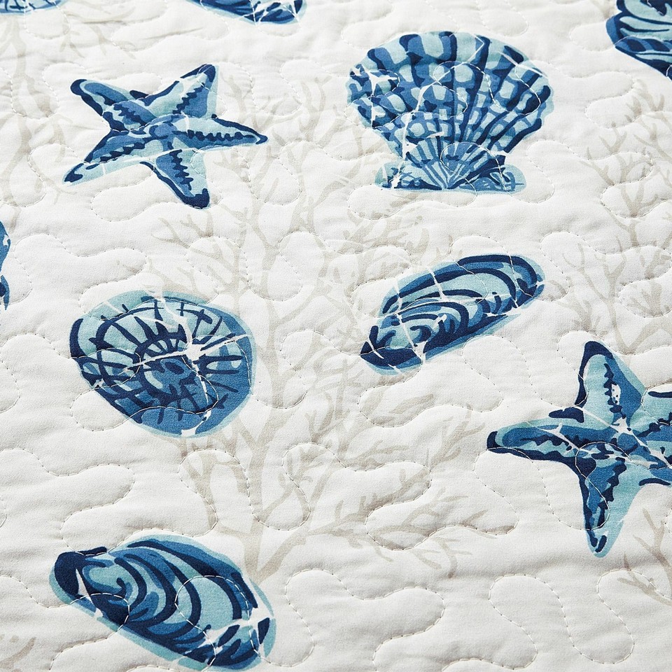 Blue White Beach Coastal Seashell Ocean 3 pc Quilt Set Twin Full Queen ...
