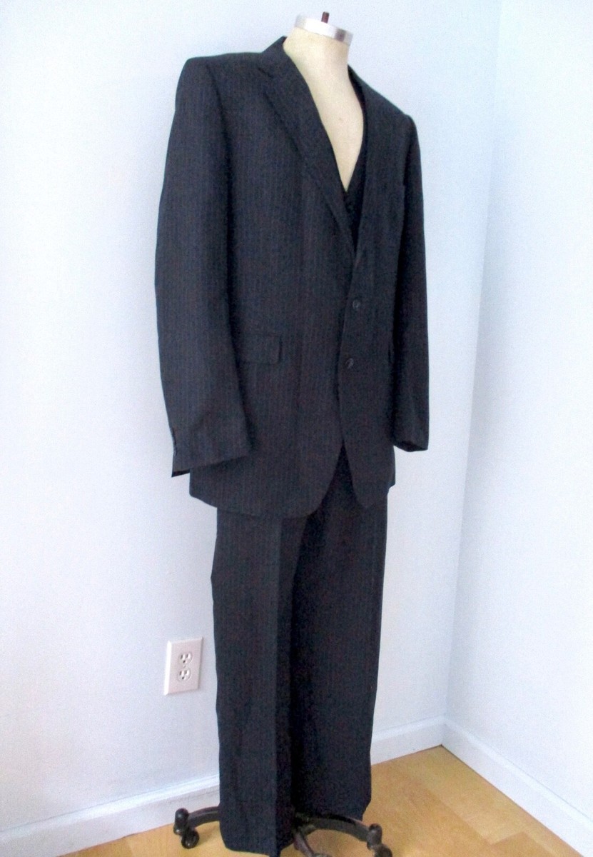 Vtg 70s 80s Givenchy Blue Pinstripe 3-Pc Gangster Suit Vtg 70s 80s Givenchy Blue Pinstripe 3-Pc Gangster Suit