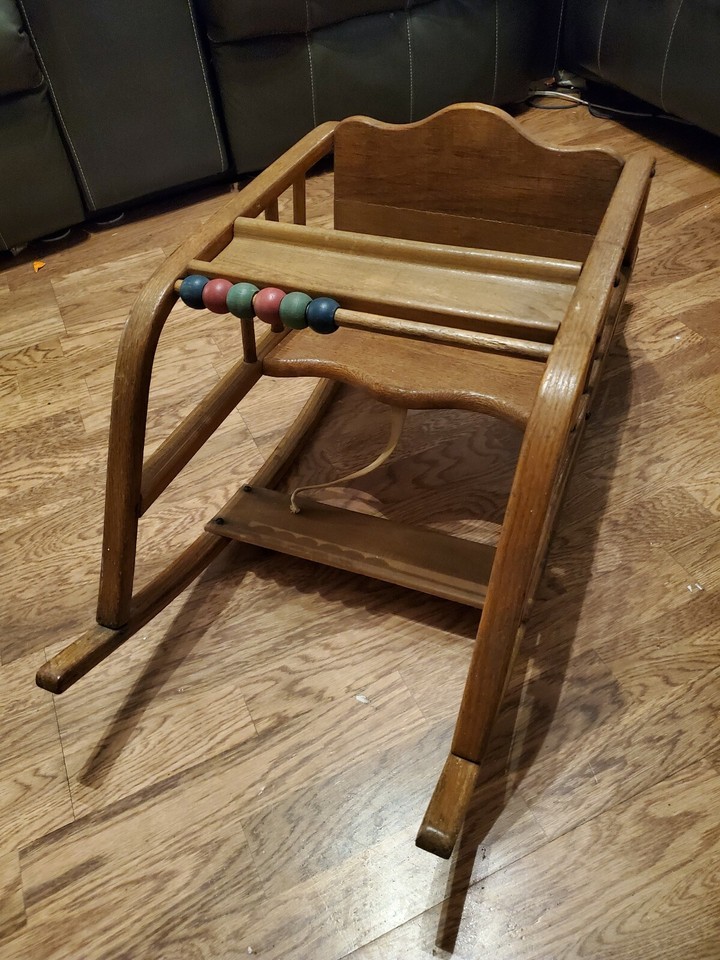 Antique Happy Land Playland Oak Baby Rocker 1950 Nursery or Lg Dolls 35 ...