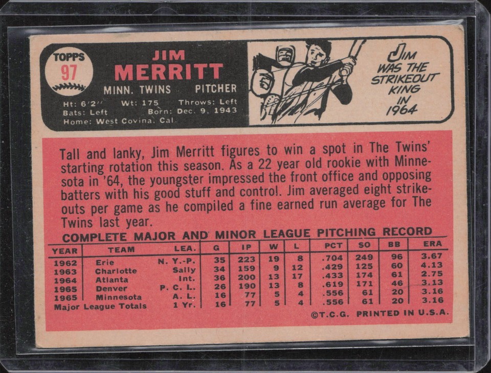 1966 Topps Jim Merritt Minnesota Twins | eBay