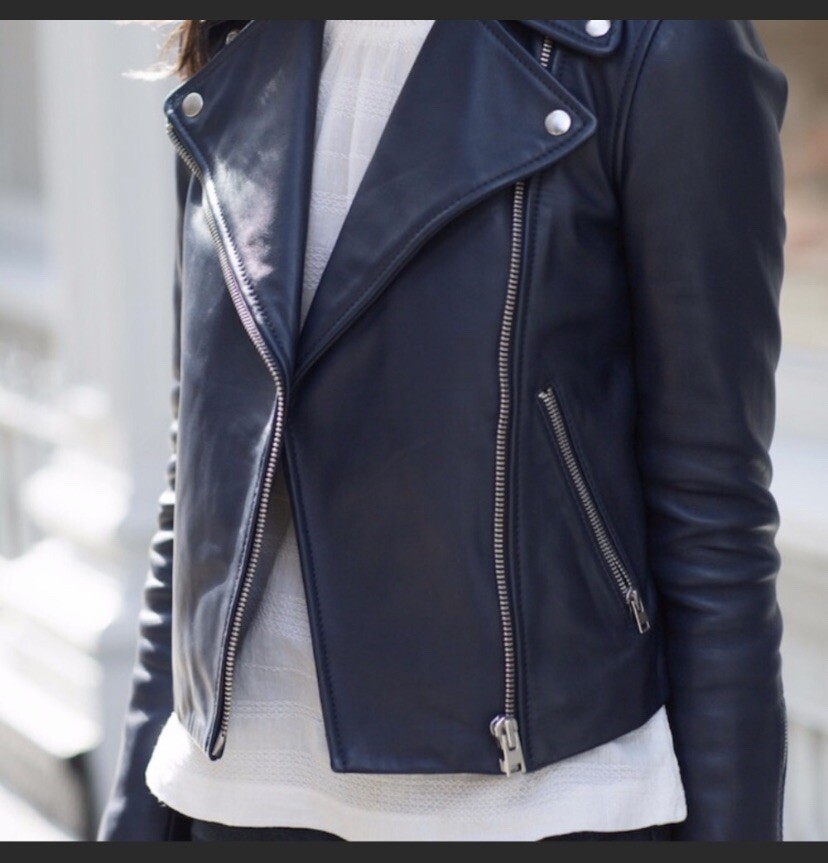 J.Crew Collection Leather Moto Motorcycle Jacket Navy Dark Blue Sz 4 ...