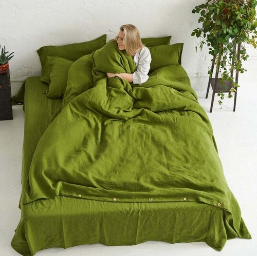 Linen duvet cover in Moss Green color Washed bedding cover Farmhouse ...