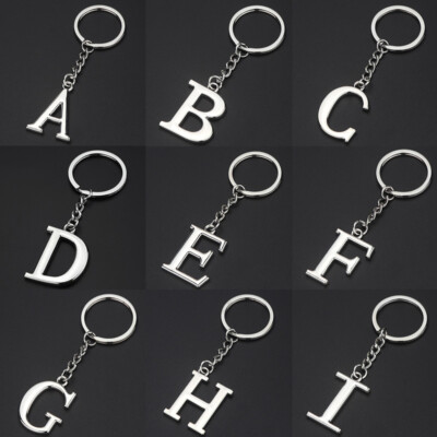 Women Men Metal A-Z Letters Key Rings Simple Alphabet Pendant Key Chain ...