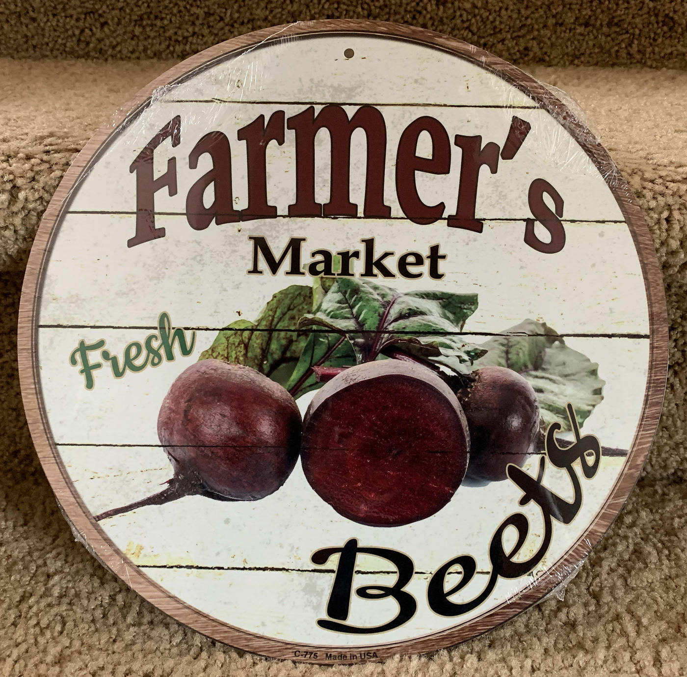 Farmers Market Fresh Beets 12" Round Metal Sign Rustic Retro Kitchen ...