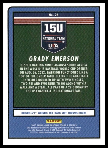2023 Panini Stars & Stripes USA Baseball #26 Grady Emerson | eBay