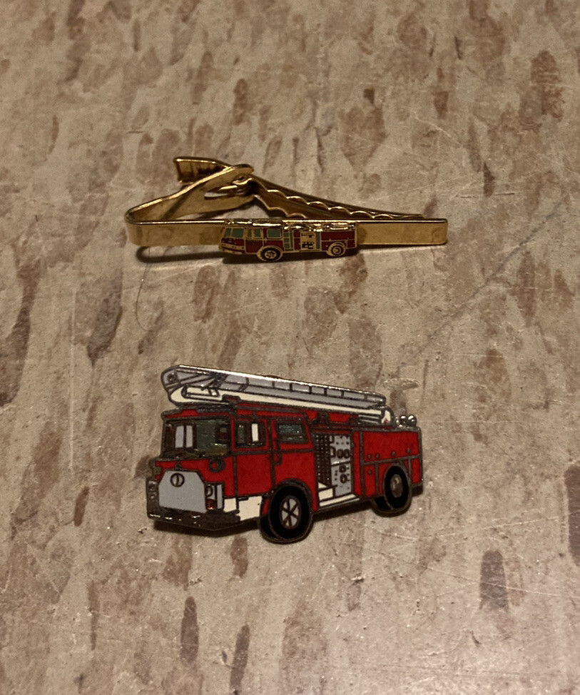 Fire Dept Tie Clip Bar & Lapel Pin Both Fire Engines Fire Trucks | eBay
