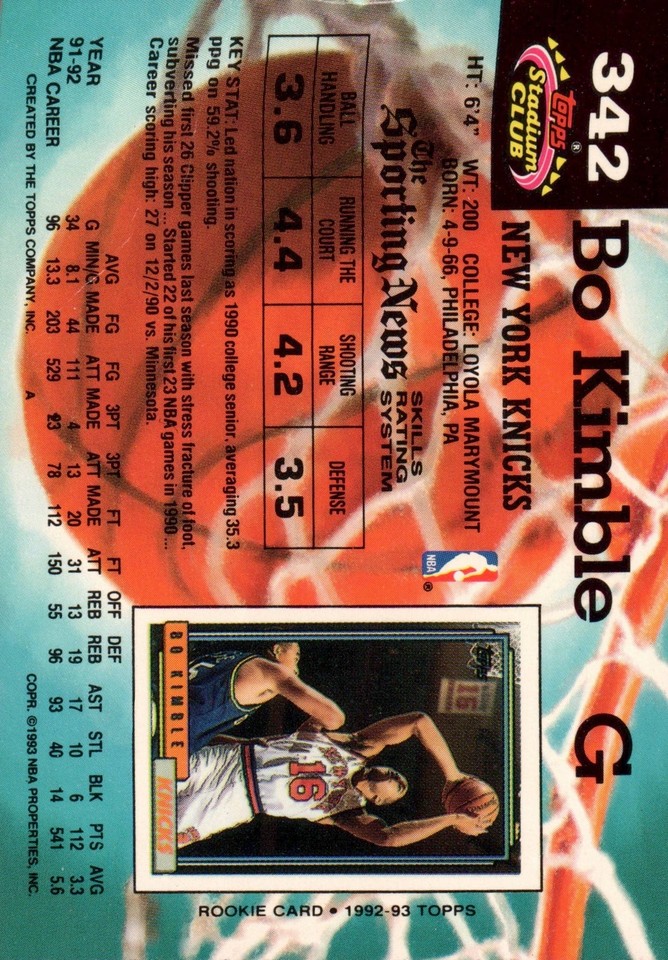1992 Stadium Club # 342 Bo Kimble New York Knicks | eBay