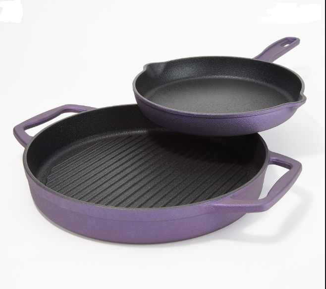 Cook's Essentials Nonstick Cast Iron 12" Grill & 10" Skillet. You Pick ...