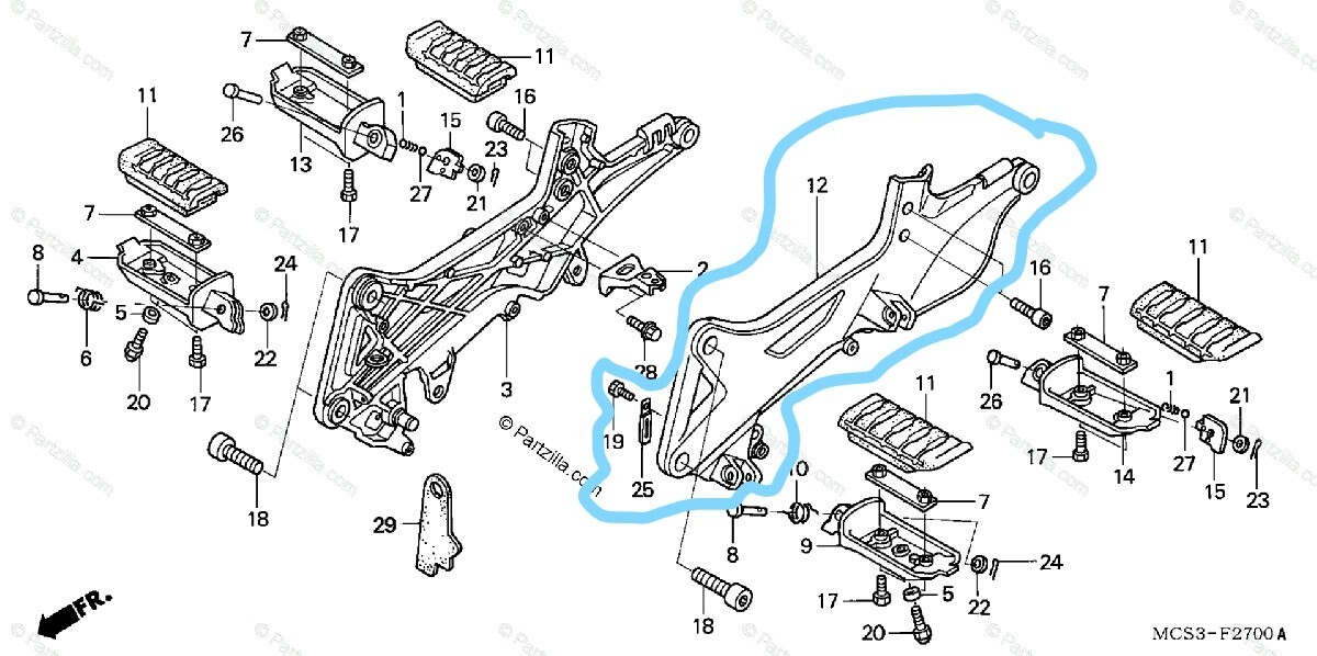 Honda 50700-MCS-G00ZA HOLDER, L. MAIN STEP *NH146M* (ACCURATE SILVER ...