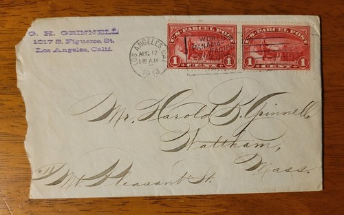 Vintage US Stamp #Q1 Parcel Post Pair On Cover, 1913 Los Angeles Cancel ...