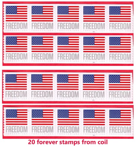 20 -- FREEDOM FLAG STAMPS FROM A COIL USA POSTAGE MNH | eBay